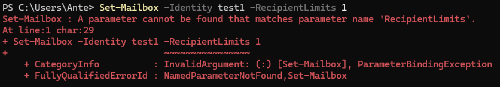 Set Mailbox A Parameter Cannot Be Found That Matches Parameter Name Recipientlimits 