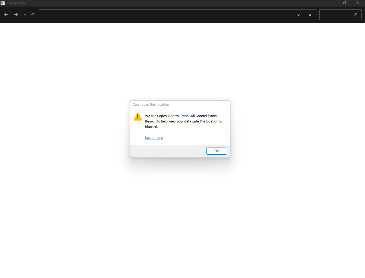 error when open control panel: We can't open 'Control Panel\All Control ...