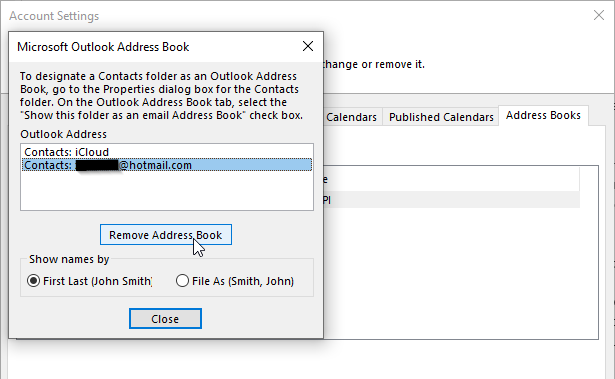 I can not remove "Hotmail" Contacts from Outlook Contacts List ...