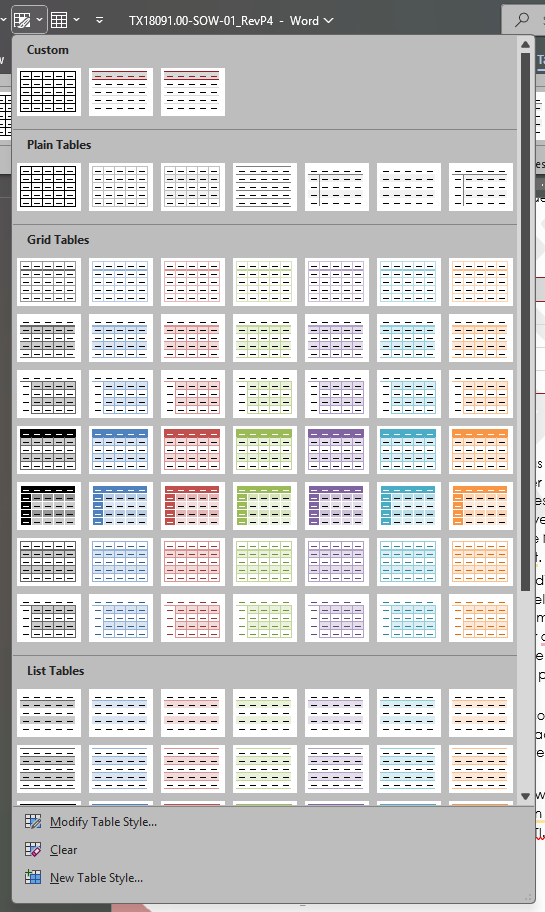 How to fix customized 'table design / table styles' and 'quick tables ...