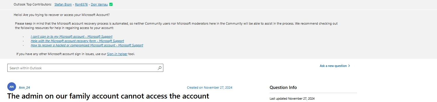 The admin on our family account cannot access the account - Microsoft Q&A