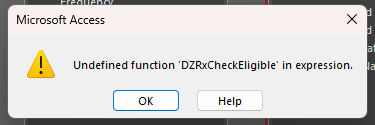 MS Access "Undefined function in Expression" - Microsoft Q&A