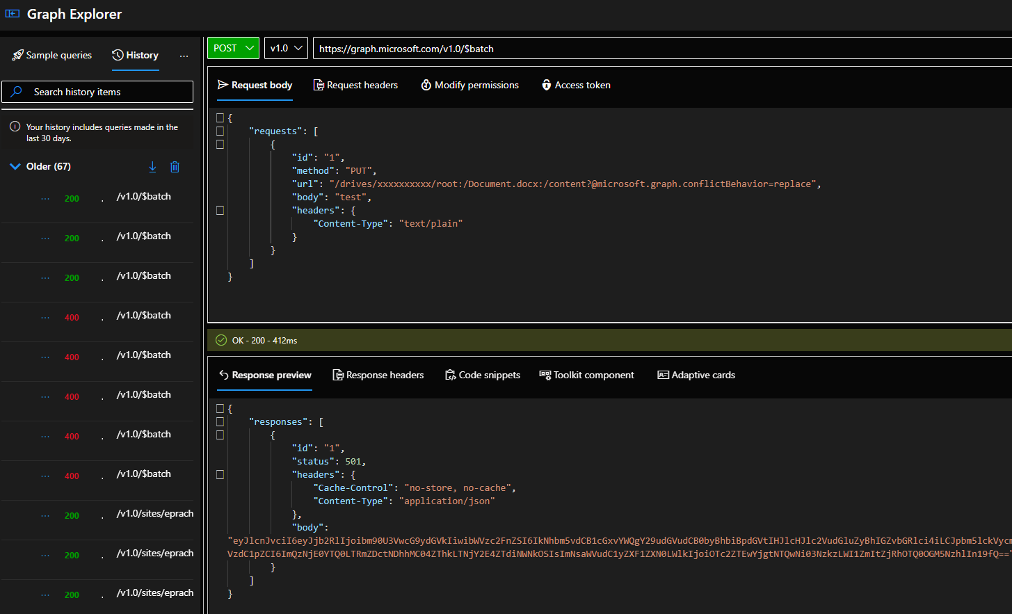 Upload small files to SharePoint Online using batch error - Microsoft Q&A