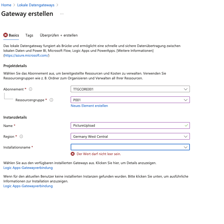 Local data gateway cannot be created in Azure - Microsoft Q&A