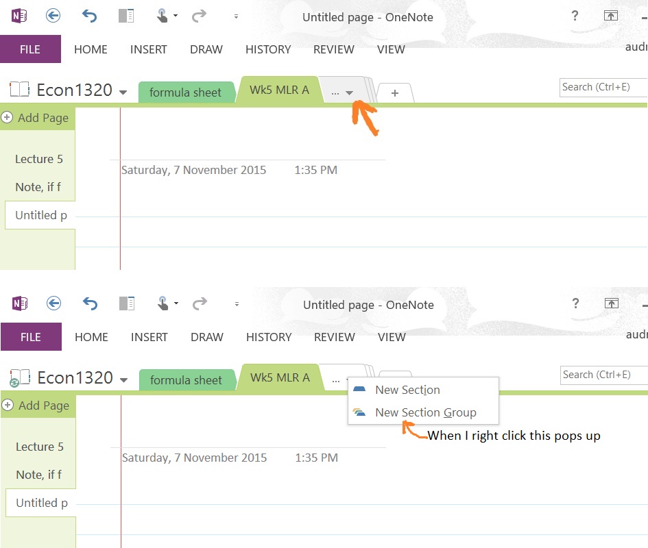 OneNote section drop down not working - Microsoft Q&A