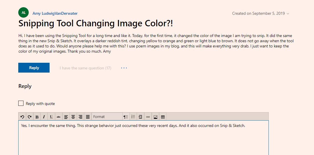 Snipping Tool Changing Image Color?! - Microsoft Q&A