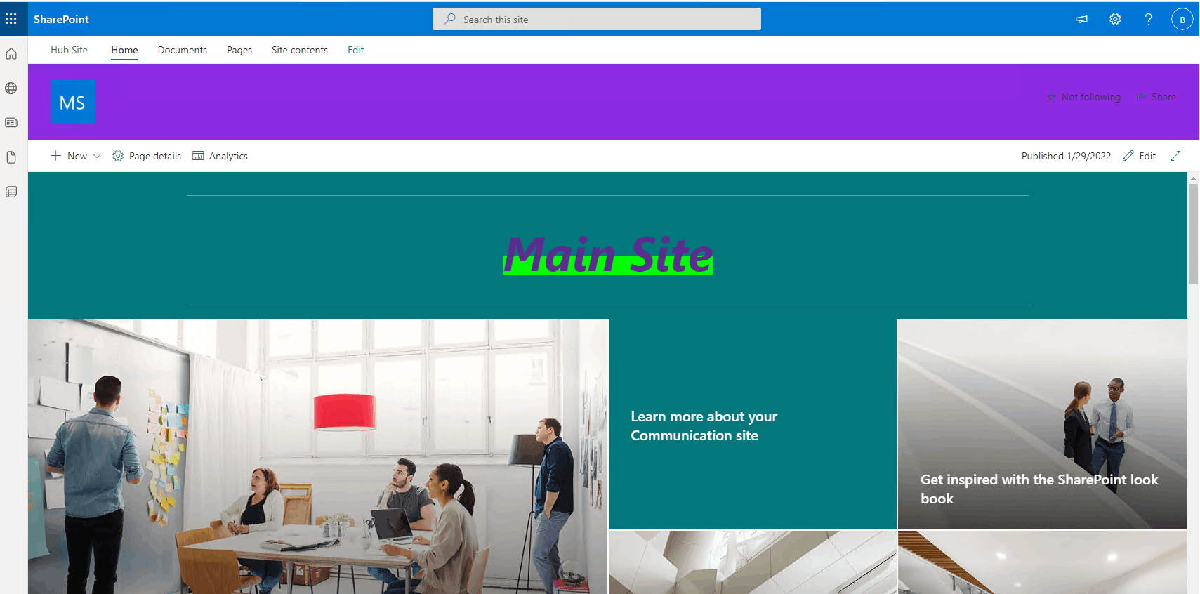 SharePoint Hub sites navigation menu position with extended headers ...