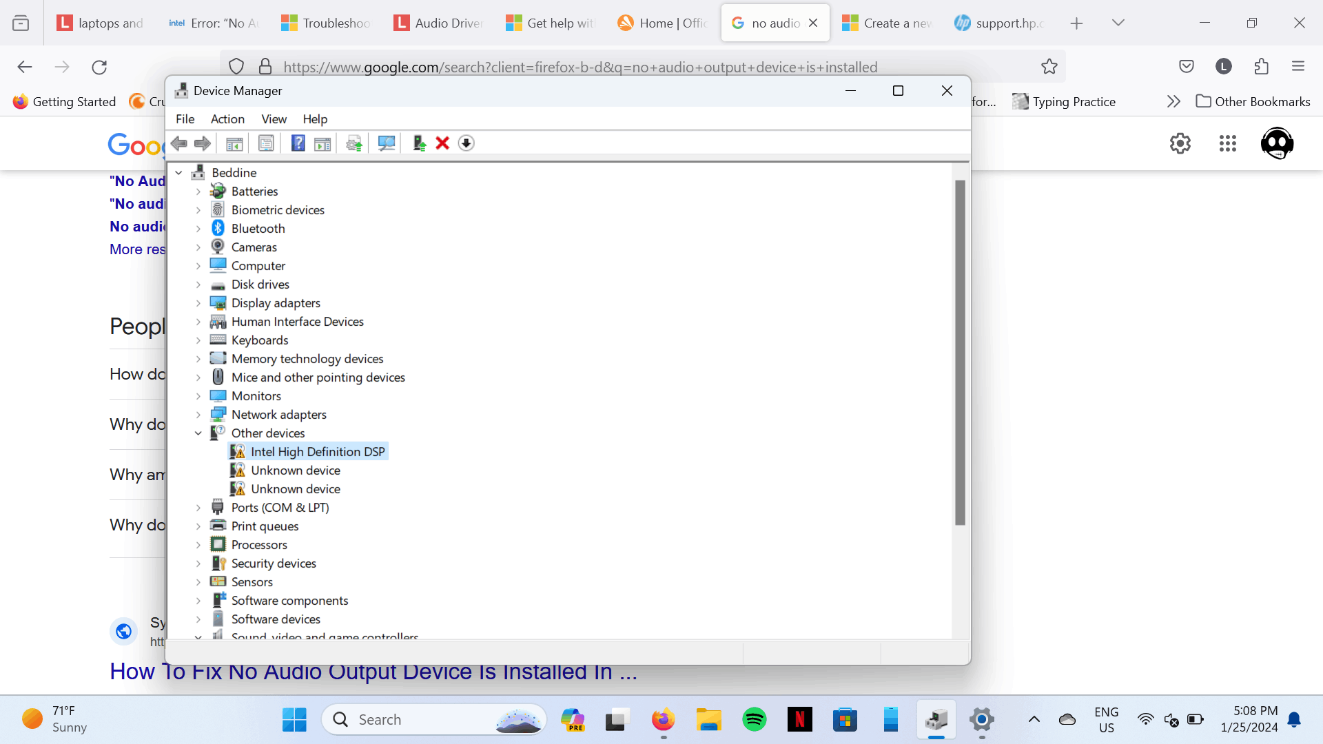 Intel High Definition DSP - No Audio Device installed after updating to ...
