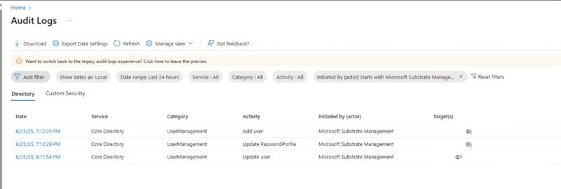 User account created by Microsoft Substrate Management - Microsoft Q&A