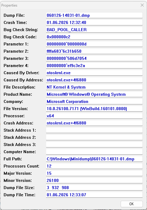 Ошибка BAD_POOL_CALLER, синий экран и перезагрузка - Microsoft Q&A