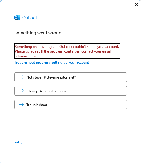 Outlook fails to set up an Exchange e-mail account - Microsoft Q&A
