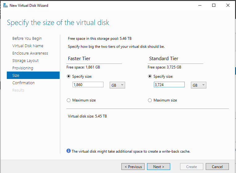 WS2022 creating storage spaces virtual drive fails when using max size? - Microsoft Q&A