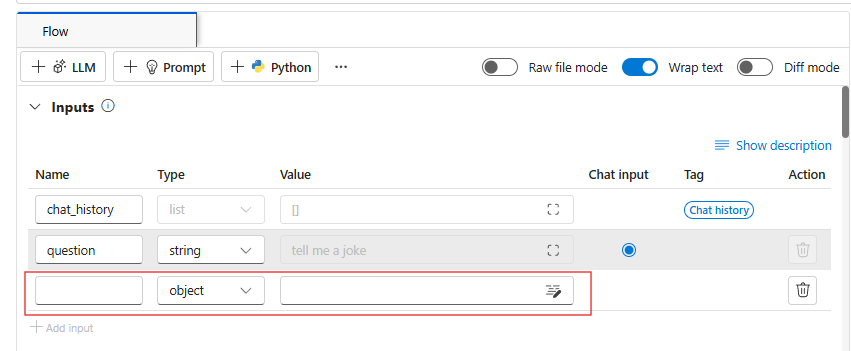 What can I input under the Object type in Azure Ai Studio's Prompt Flow ...