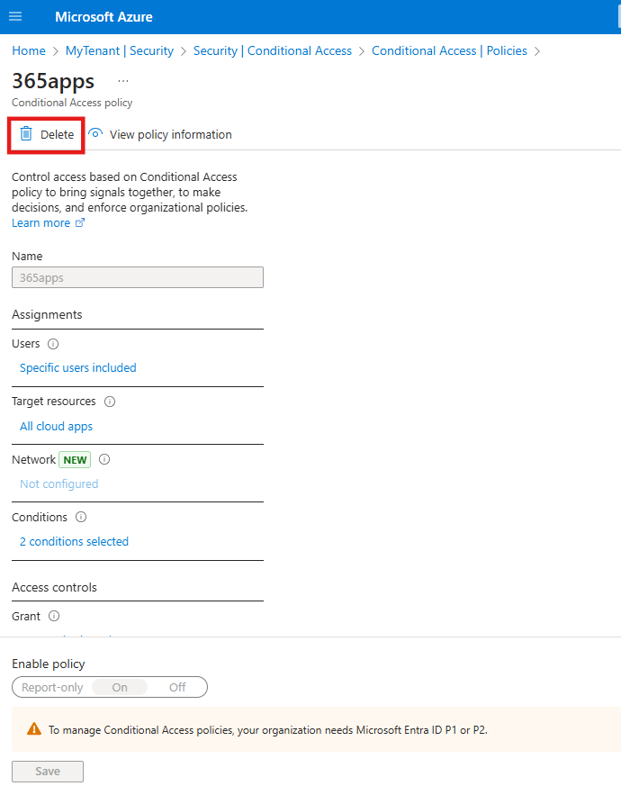 Can't enable security defaults because i have CAs, Can't delete CAs because i have EntraID Free ...