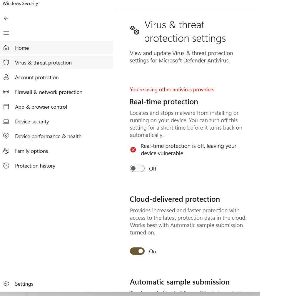 Windows Defender real time protection - Microsoft Q&A