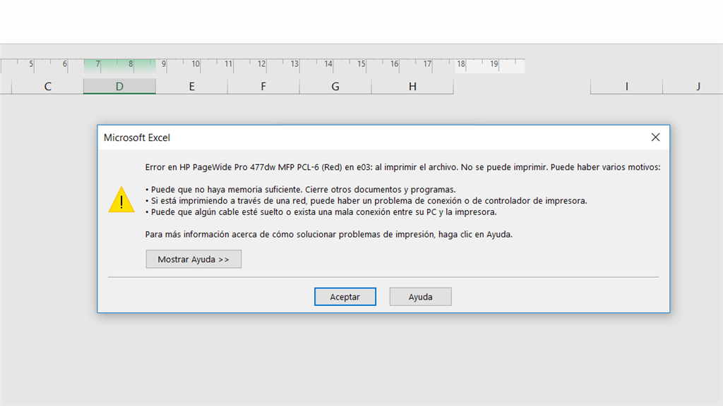 Excel ≡ Error al imprimir. No se puede imprimir, puede haber varios ...