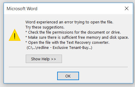 Word error opening file - Microsoft Q&A
