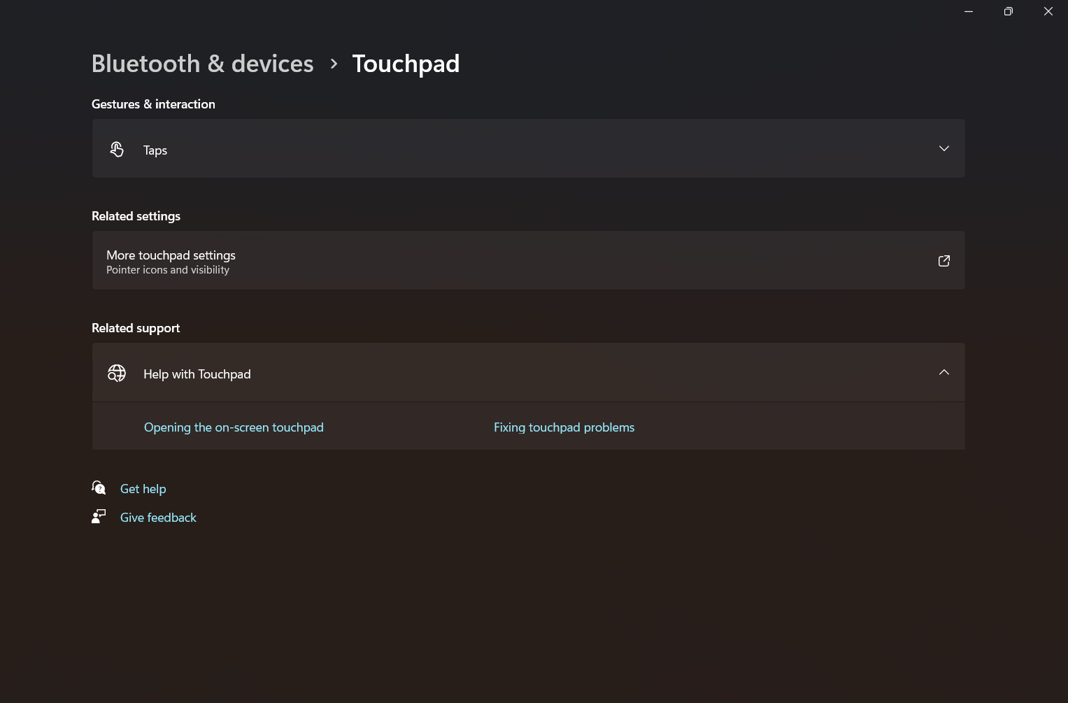 My touchpad setting only show the taps setting, How can i fix it ...