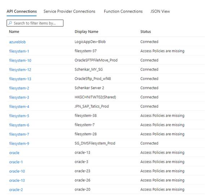 Error message "Access Policies are missing" is displayed for api connections of logic app ...
