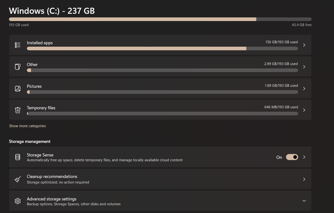my storage is almost full and it says installed apps is taking up most ...