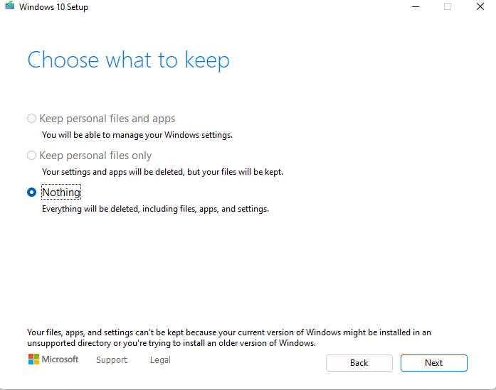 Keep Personal files and apps greyed out - Microsoft Q&A
