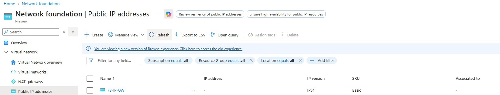Public IP entry under Network Foundation does not have a public IP ...
