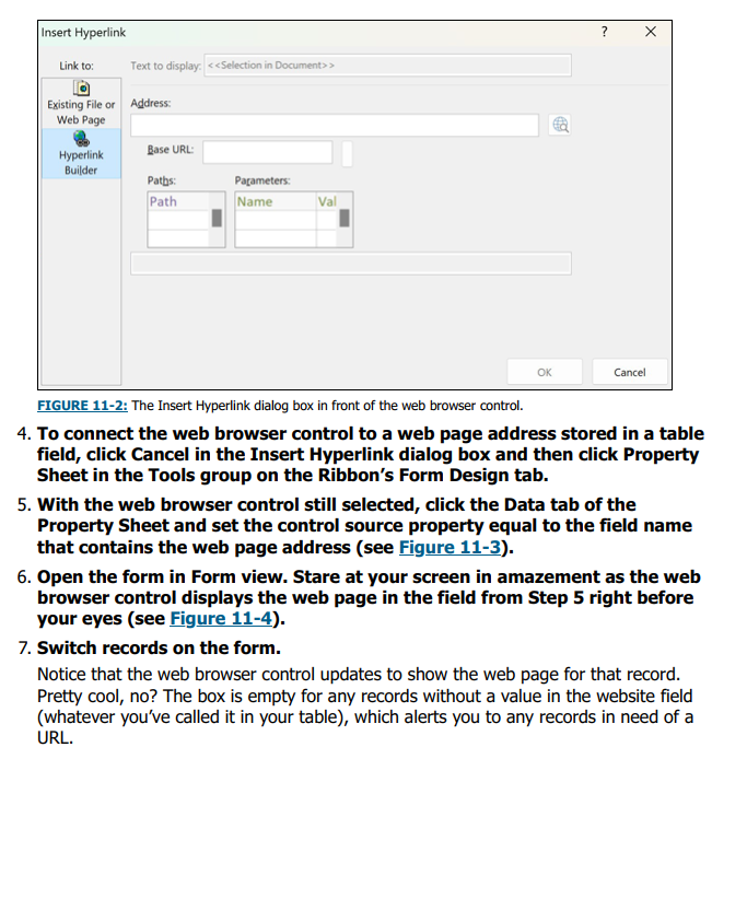 Why doesn't Insert Hyperlink dialog box appear after the Web Browser ...