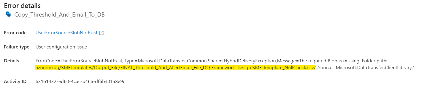 The Required Blob Is Missing Even Though The File Is Available Copy Data Activity Microsoft Qanda