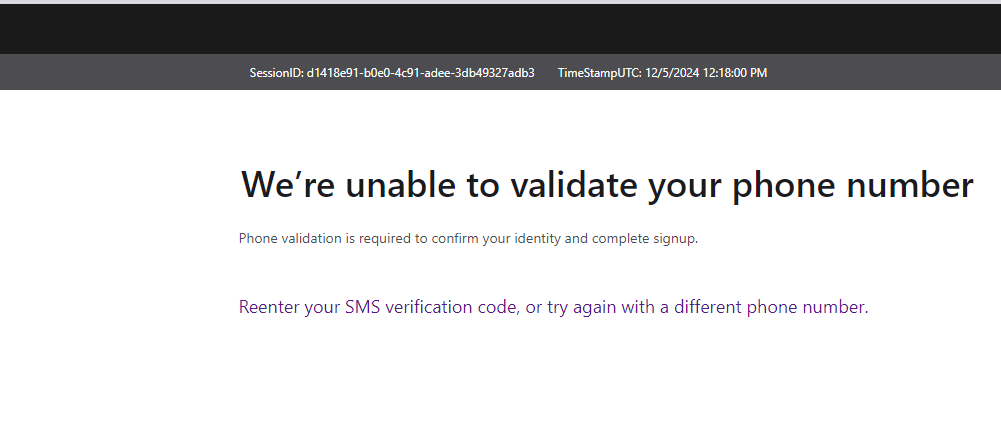 We’re unable to validate your phone number error while signing up to Azure Free Tier - Microsoft Q&A