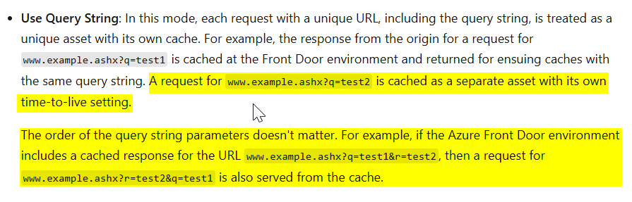 Query string caching behavior Query string caching behavior