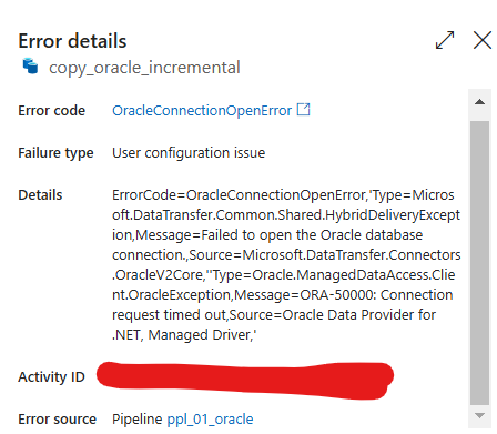 ADF Oracle conector V2.0 - ORA-50000: Connection request timed out - Microsoft Q&A