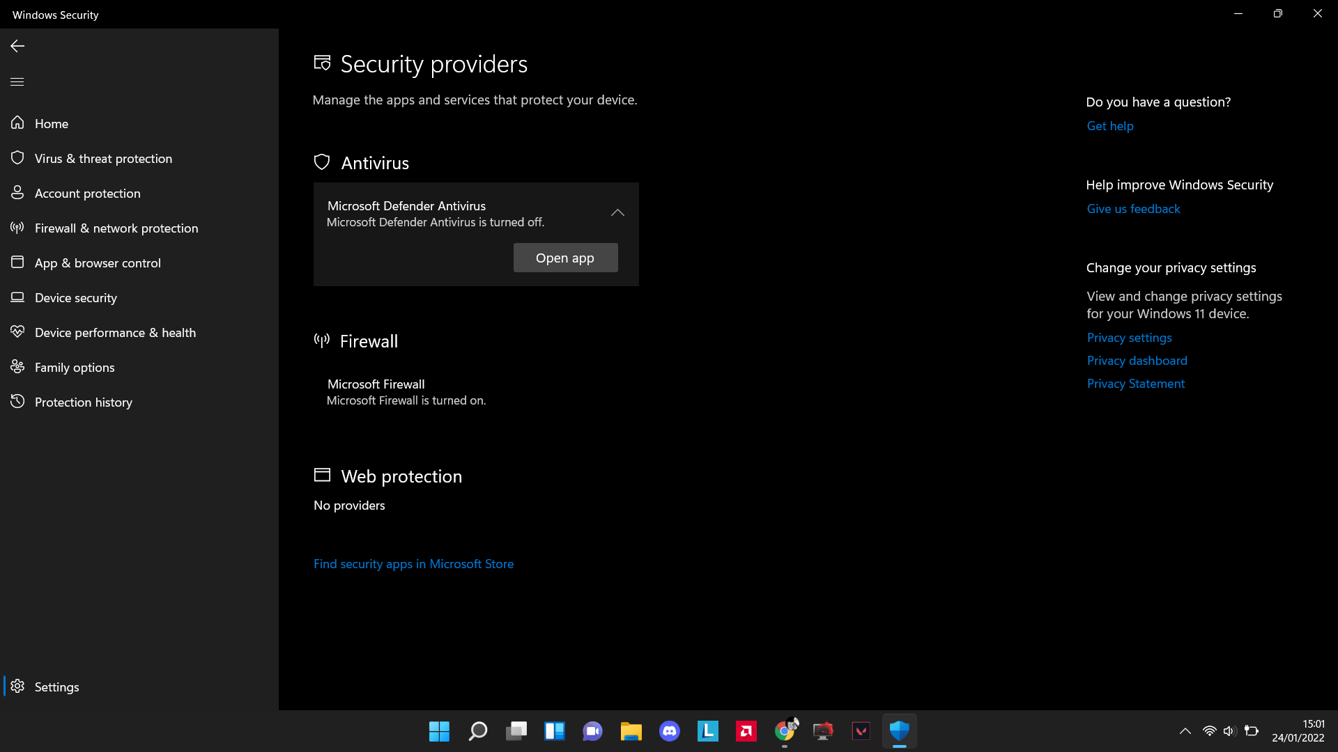 Microsoft defender antivirus is turned off and "turn on virus ...