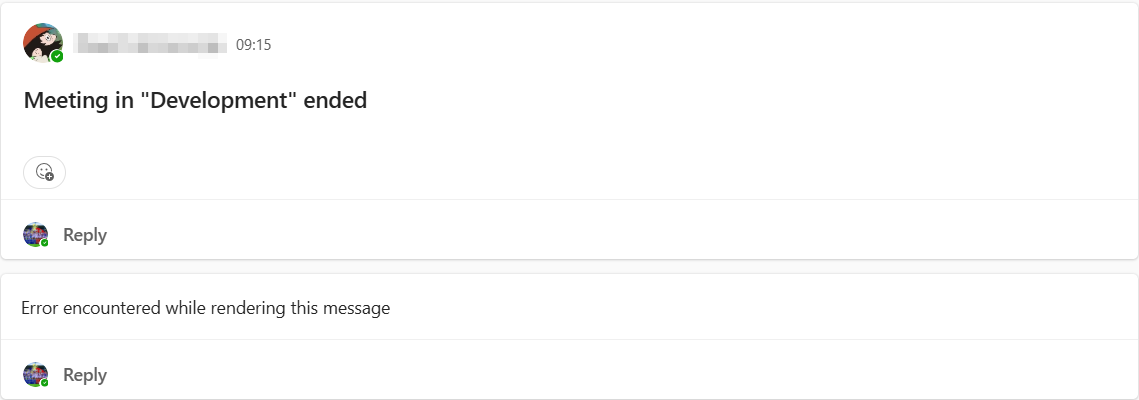 "Error encountered while rendering this message" appearing on Teams channel - Microsoft Q&A