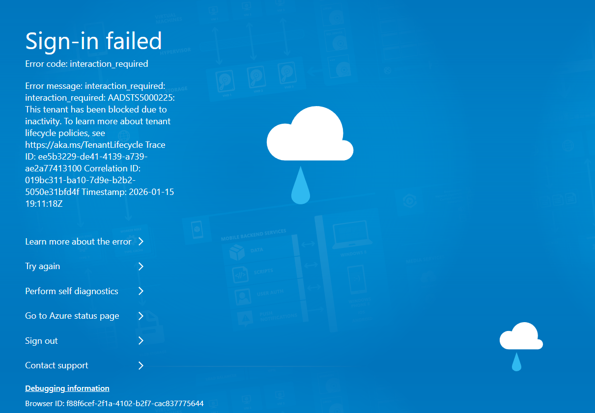 Tengo mi cuenta bloqueada en Azure devops y Portal por no uso ...