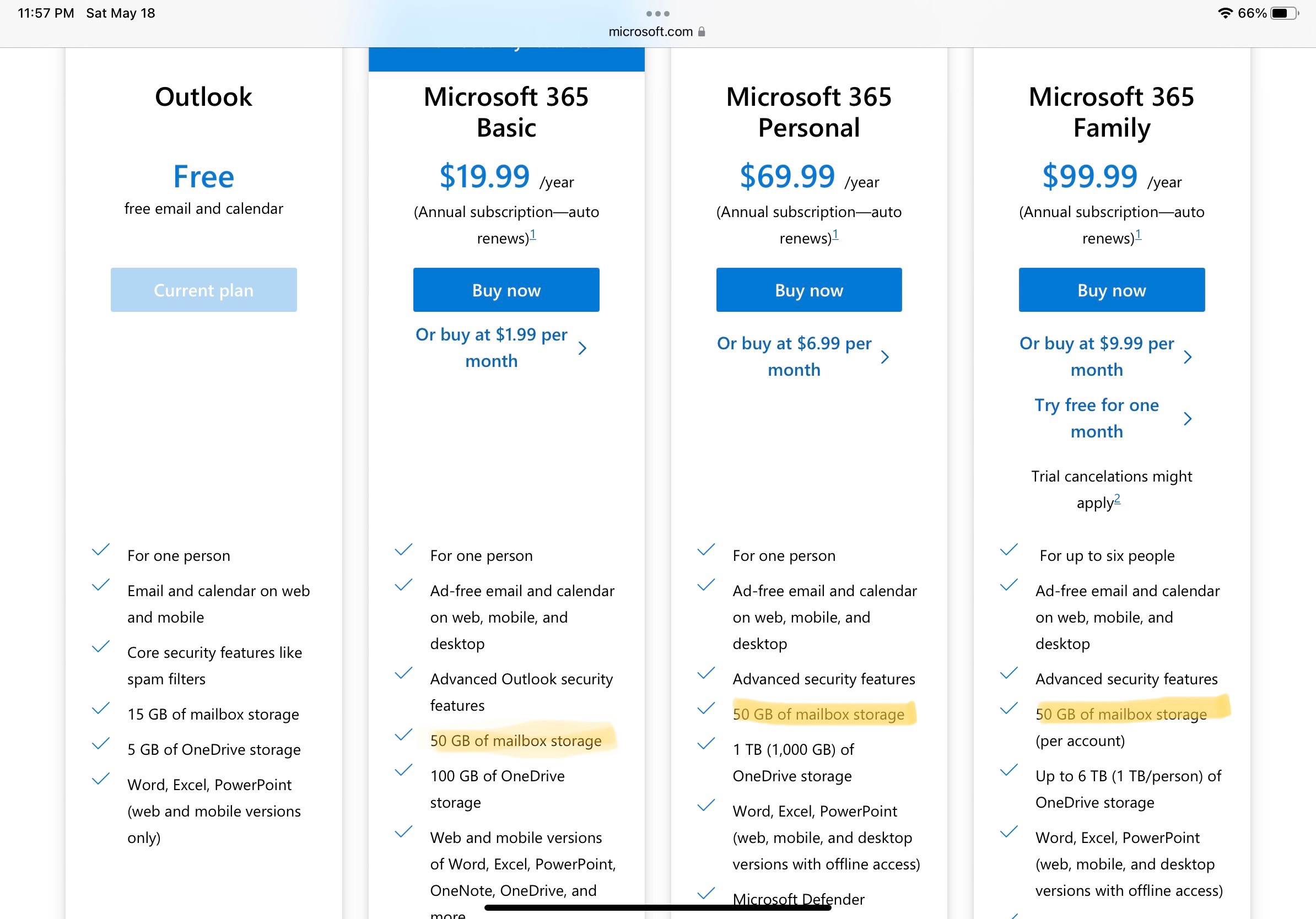 Why Microsoft 365 basic and family subscription has email storage 100gb ...