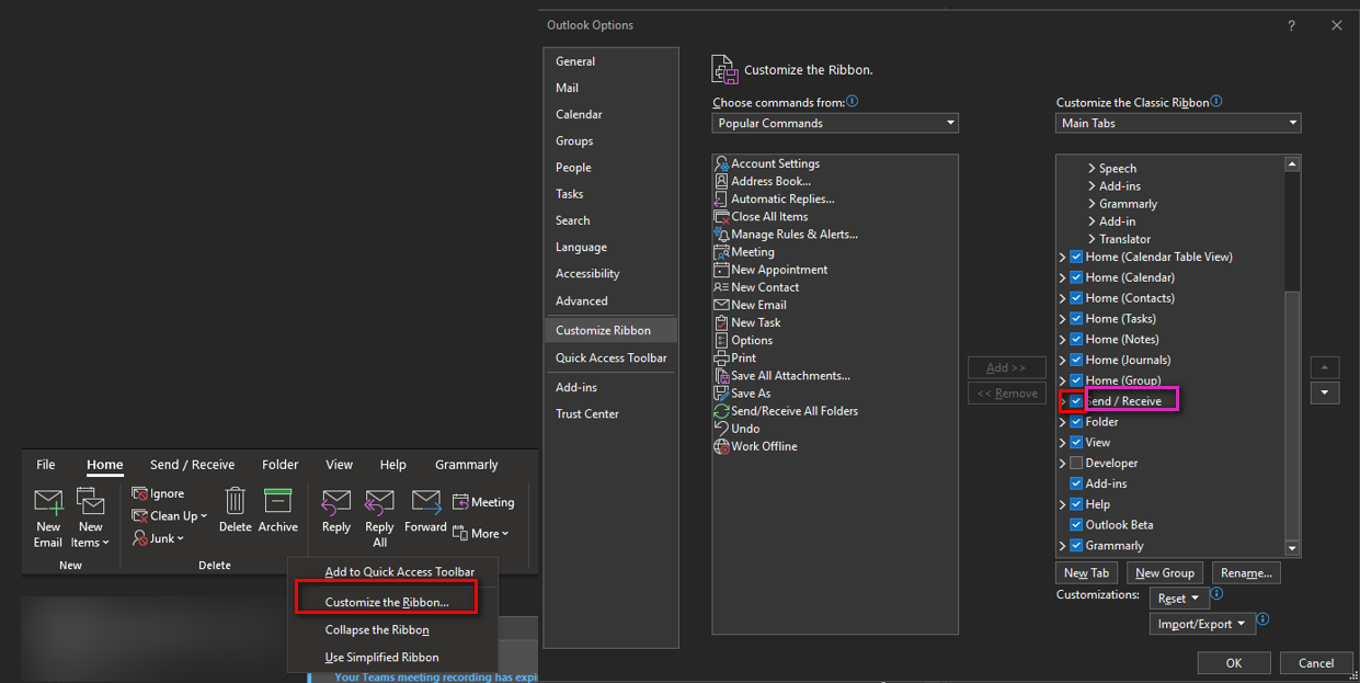 Outlook 365 is really annoying. Where is the send / receive button? See ...