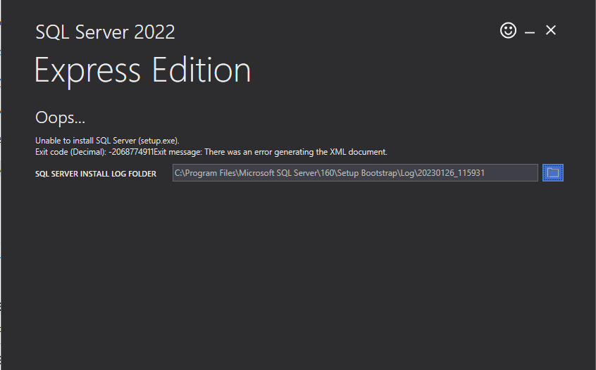 SQL Server 2022 Express Edition Not installing, Error code: -2068774911 - Microsoft Q&A