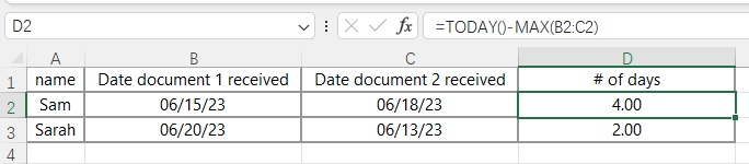 How to create formulas to count number of days in excel with varying ...
