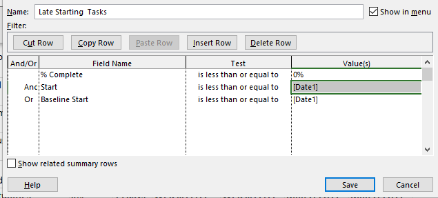 ms project 2016 filters - Microsoft Q&A
