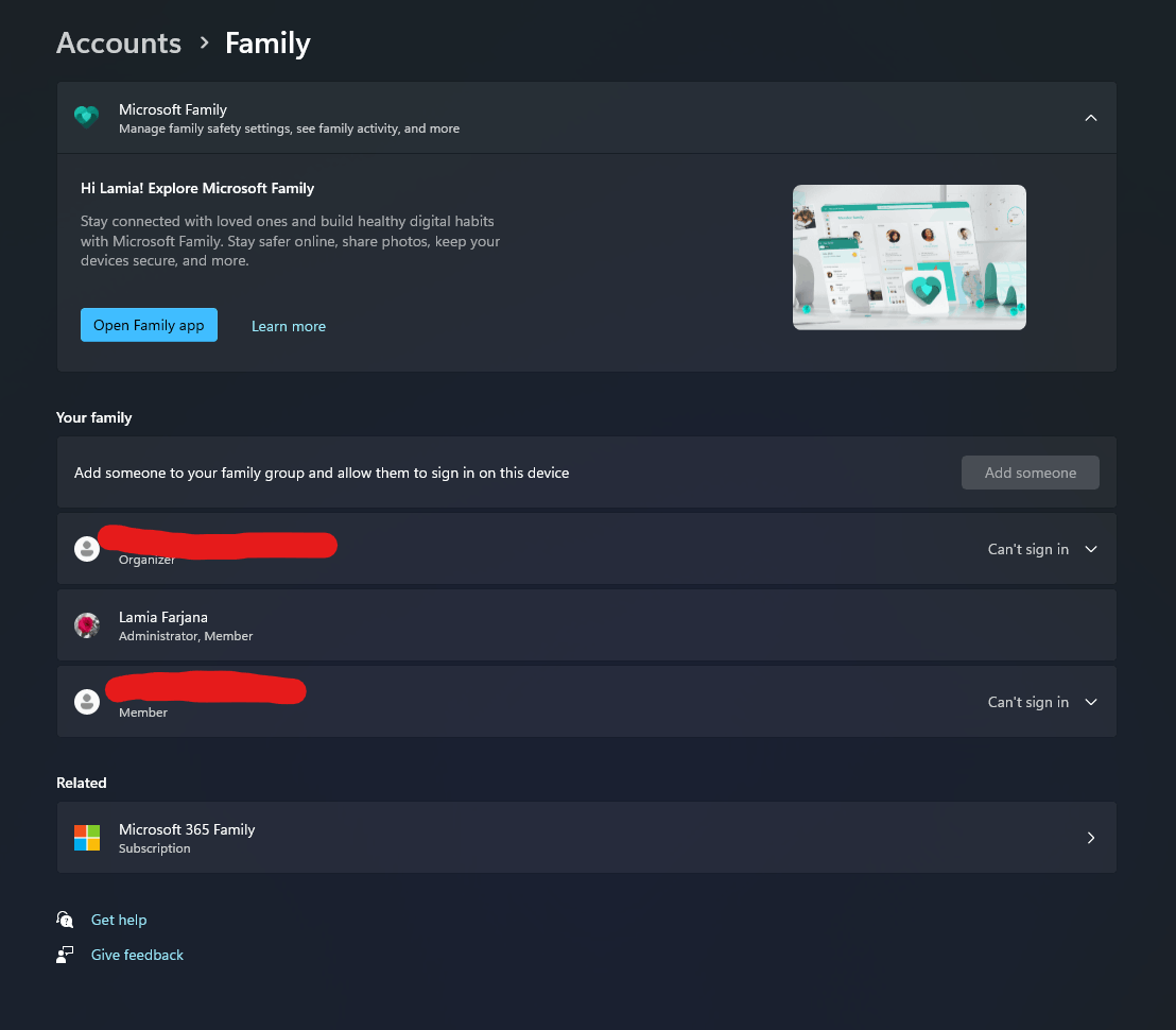 My microsoft account is not showing the family subscription I'm in for ...