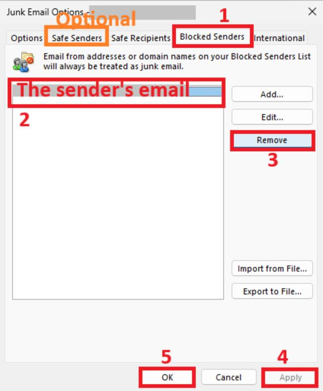 how do I 'unblock' a sender in my email - Microsoft Q&A