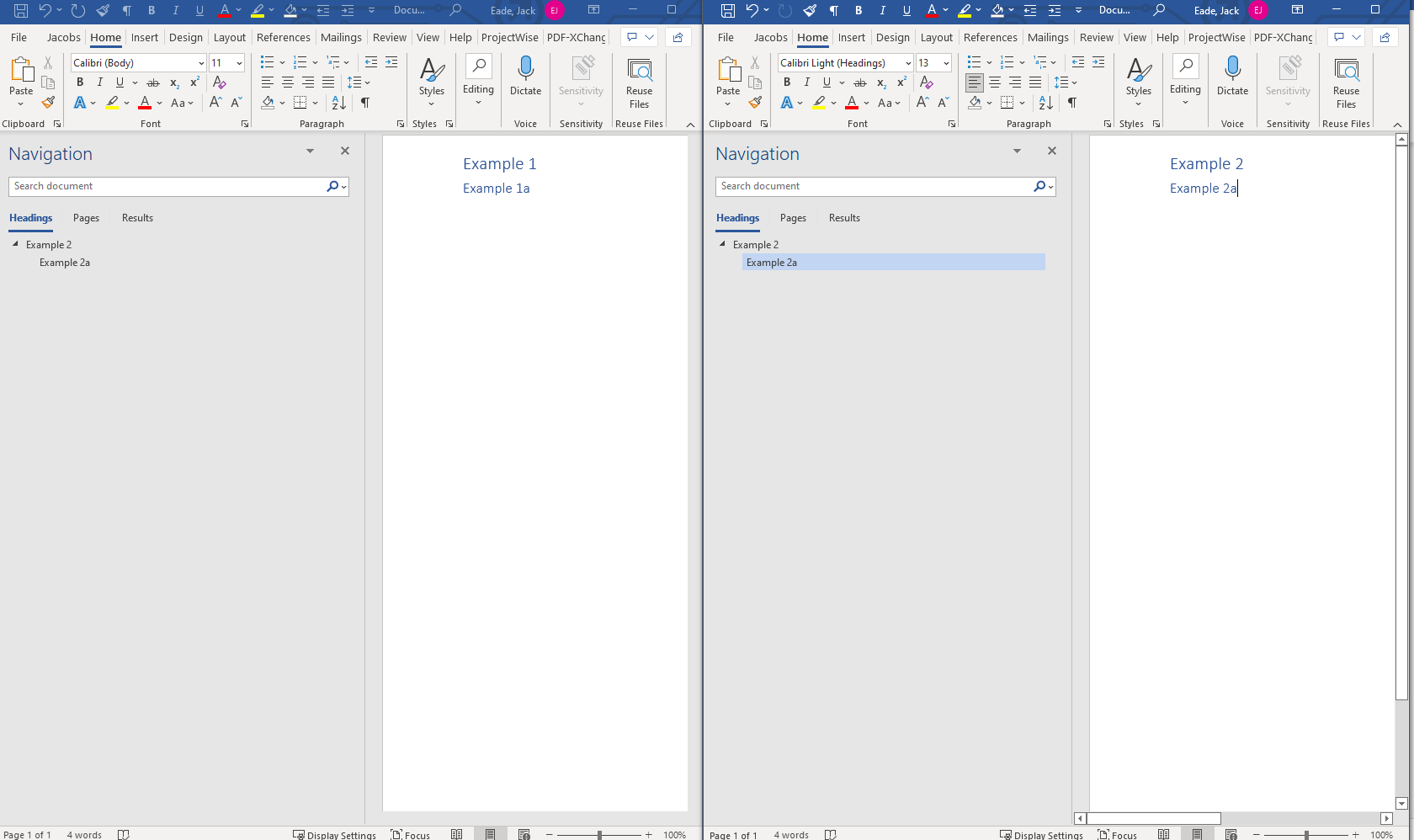Navigation pane headings change between documents - headings for one ...