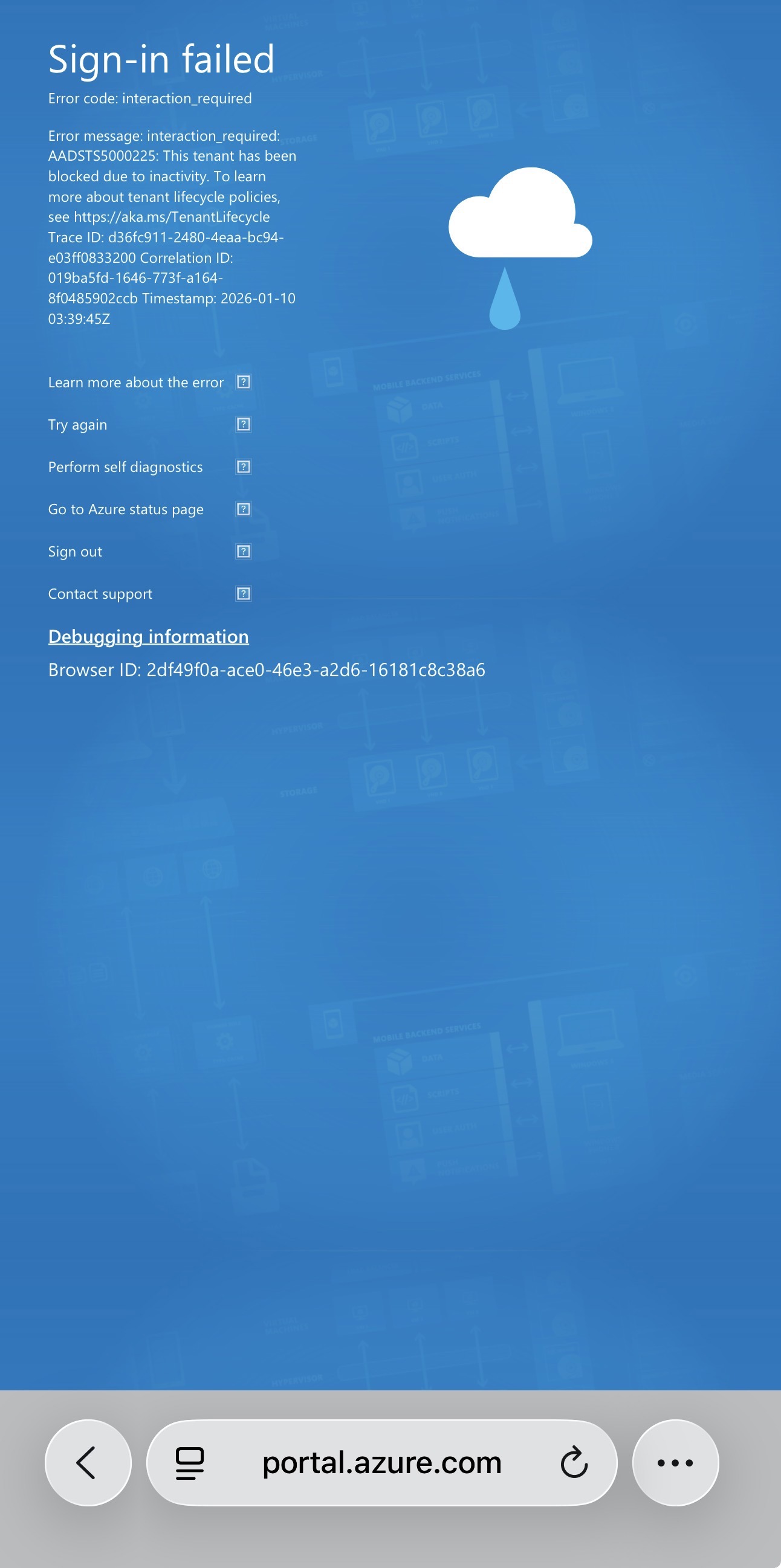 Azure Sign In Issue AADSTS5000225 - Microsoft Q&A