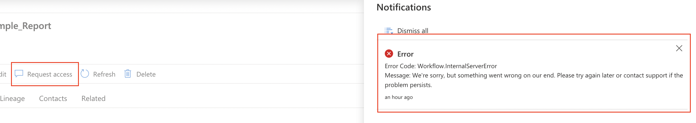 Microsoft Purview Internal server error on asset request access - Microsoft Q&A