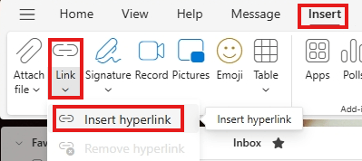 how to send a hyperlink in outlook 365 - Microsoft Q&A