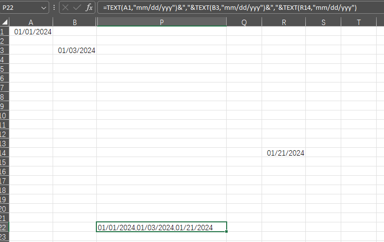 Select multiple date cells and have them all display in a single cell ...