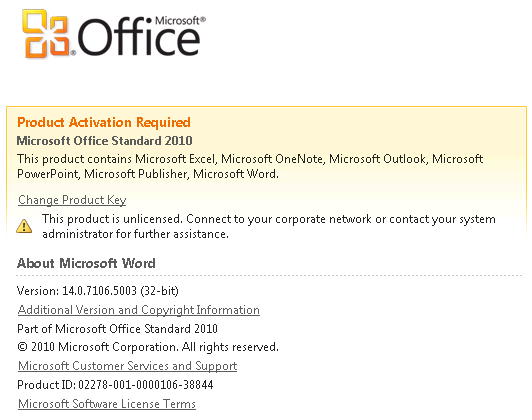 Microsoft Office 2010 Standard wont activate. Product Activation ...