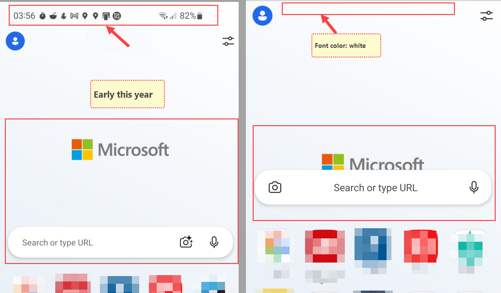 Edge on Android - Search bar covering Microsoft Logo - Microsoft Q&A