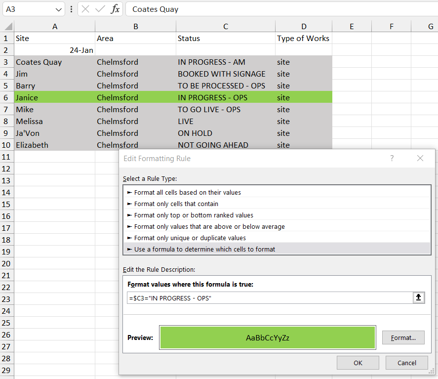 Fill A Row With Color Using Conditional Formatting Data Validation Microsoft Qanda