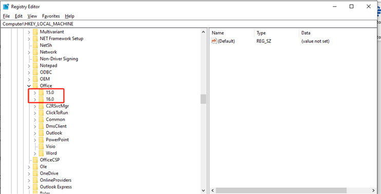 Missing office registry keys - Microsoft Q&A